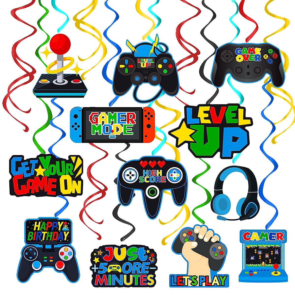 20pcs Video Game Hanging Swirls Video Game Party Decorations Game On Theme Birthday Foil Ceiling Streamers for Kids Boys Gamer Theme Birthday Party Baby Shower Supplies Decorations