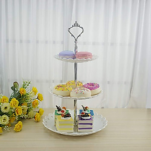 3-Tier White Silver Plastic Dessert Stand Pastry Stand Cake Stand Cupcake Stand Holder Serving Platter for Party Wedding Home Decor-Small-Set of 2