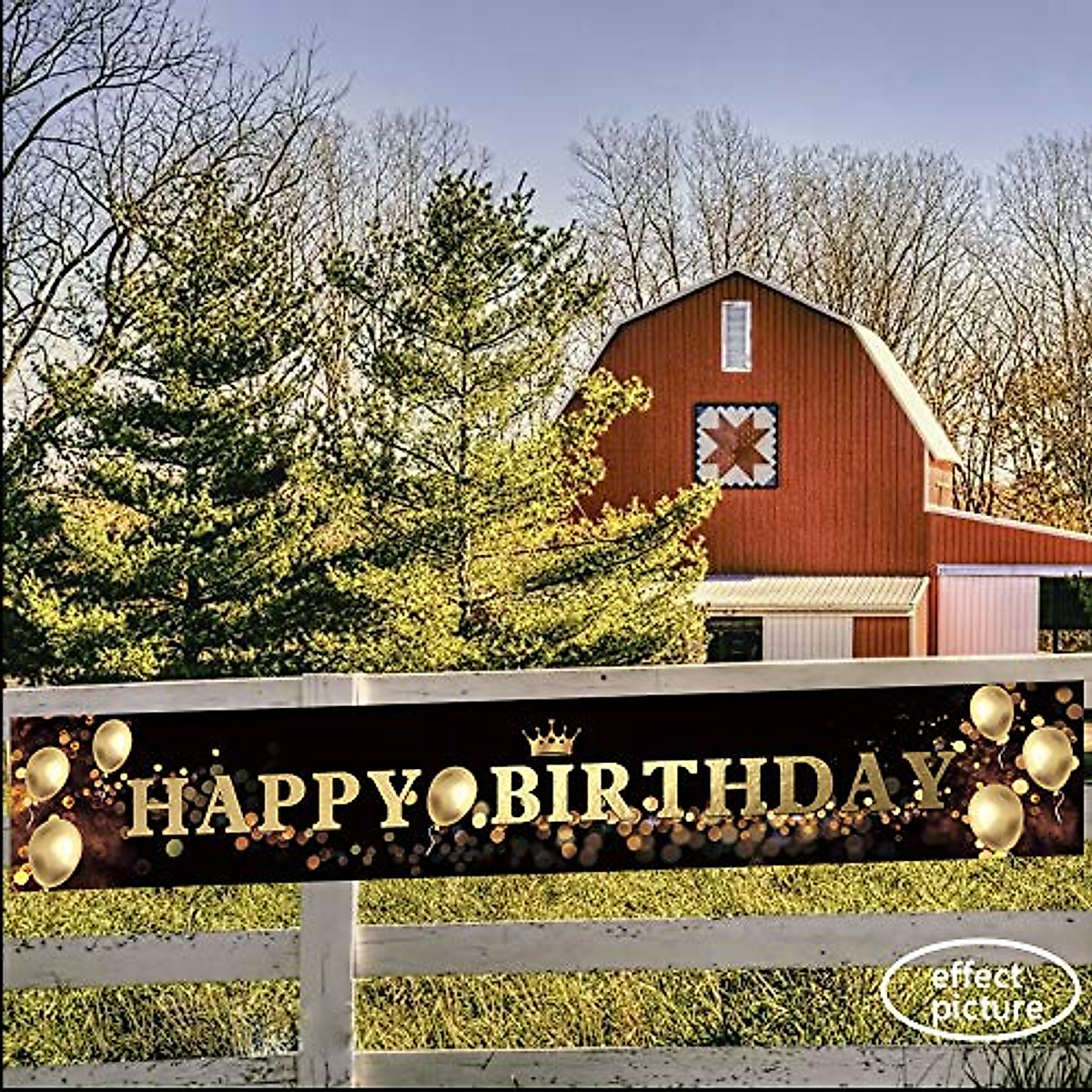 Ushinemi Happy Birthday Banner Party Signs for Birthday Backdrop, Large, Black and Gold