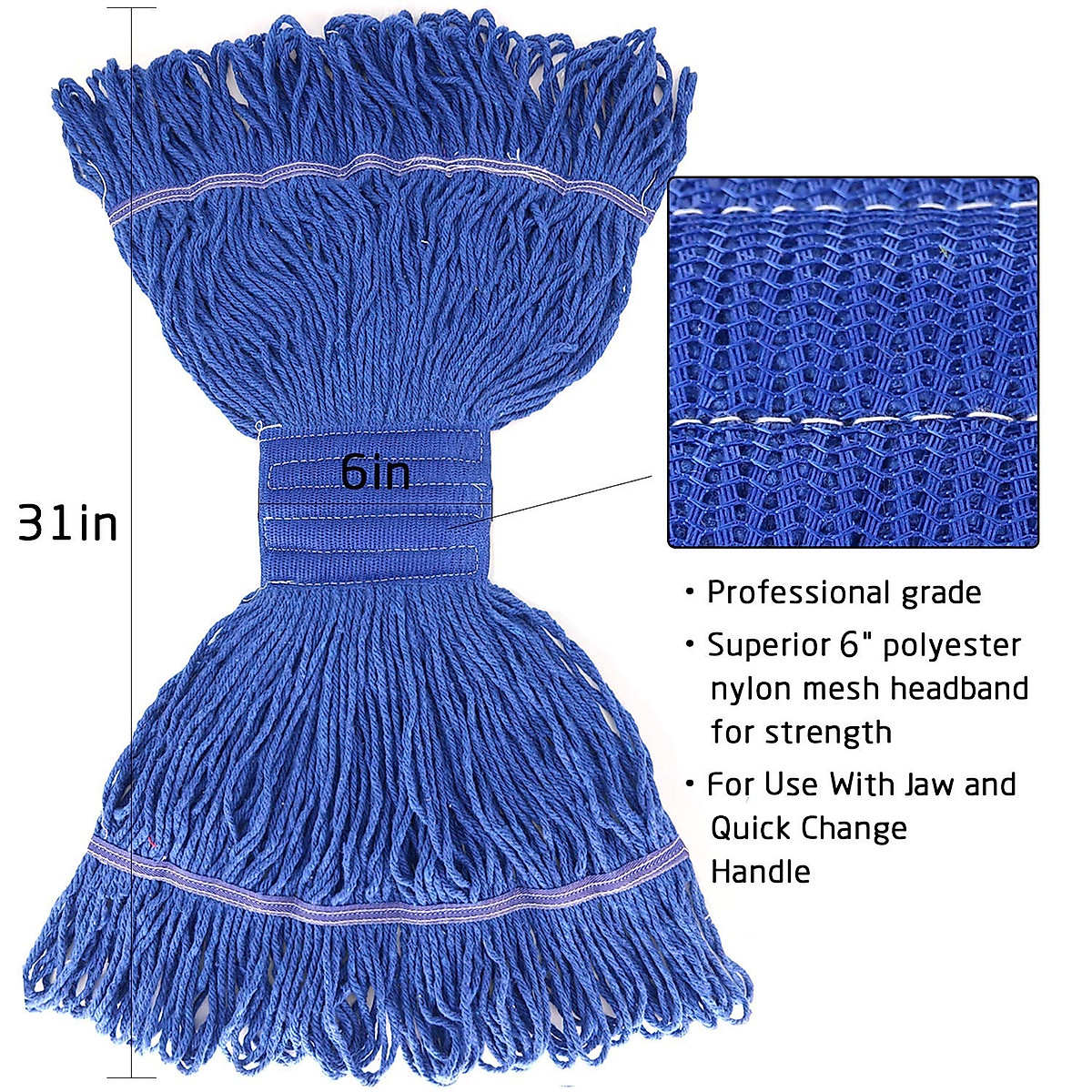 Loop End Commercial String Mop Head, String Cotton mop Heads, 6 Inch Headband, Mop Head Replacement for Home, Highly Absorbent, Industrial and Commercial Use