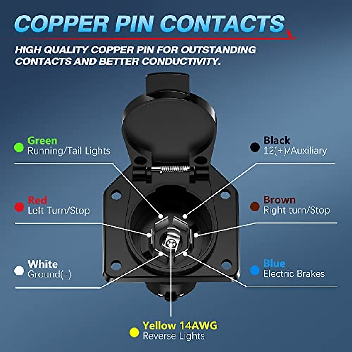 MICTUNING 7 Way Trailer Plug Socket Extension Cable - 7 Blade Trailer Wiring Connector Cord Wire 3ft 10-14 AWG