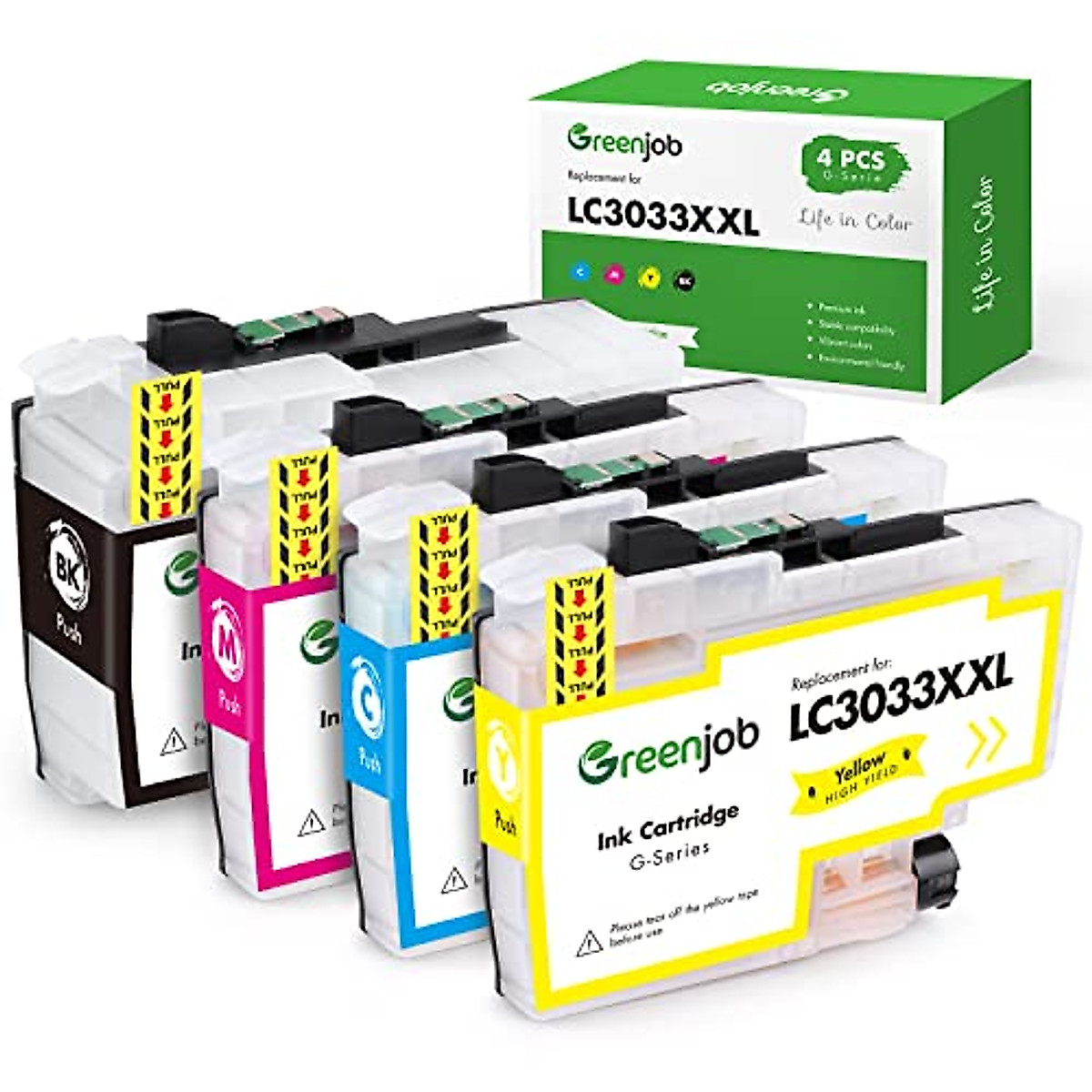 Greenjob Compatible Ink Cartridge Replacement for Brother LC3033 XXL LC3033XXL 3033 LC3035 3035 Work for MFC-J995DW MFC-J995DWXL MFC-J815DW MFC-J805DW MFC-J805DWXL Printer (BK/C/M/Y), 4 Packs