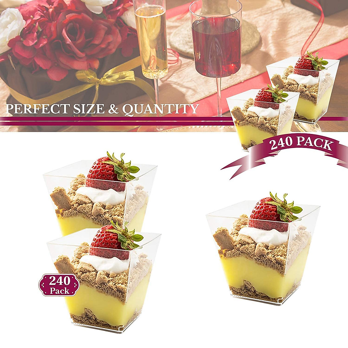 Smarty Had A Party 2 oz Cups – 240 Clear Mini Dessert Cups, Disposable Small Plastic Cups for Parfaits, Yogurt & Party Treats, Miniware Collection