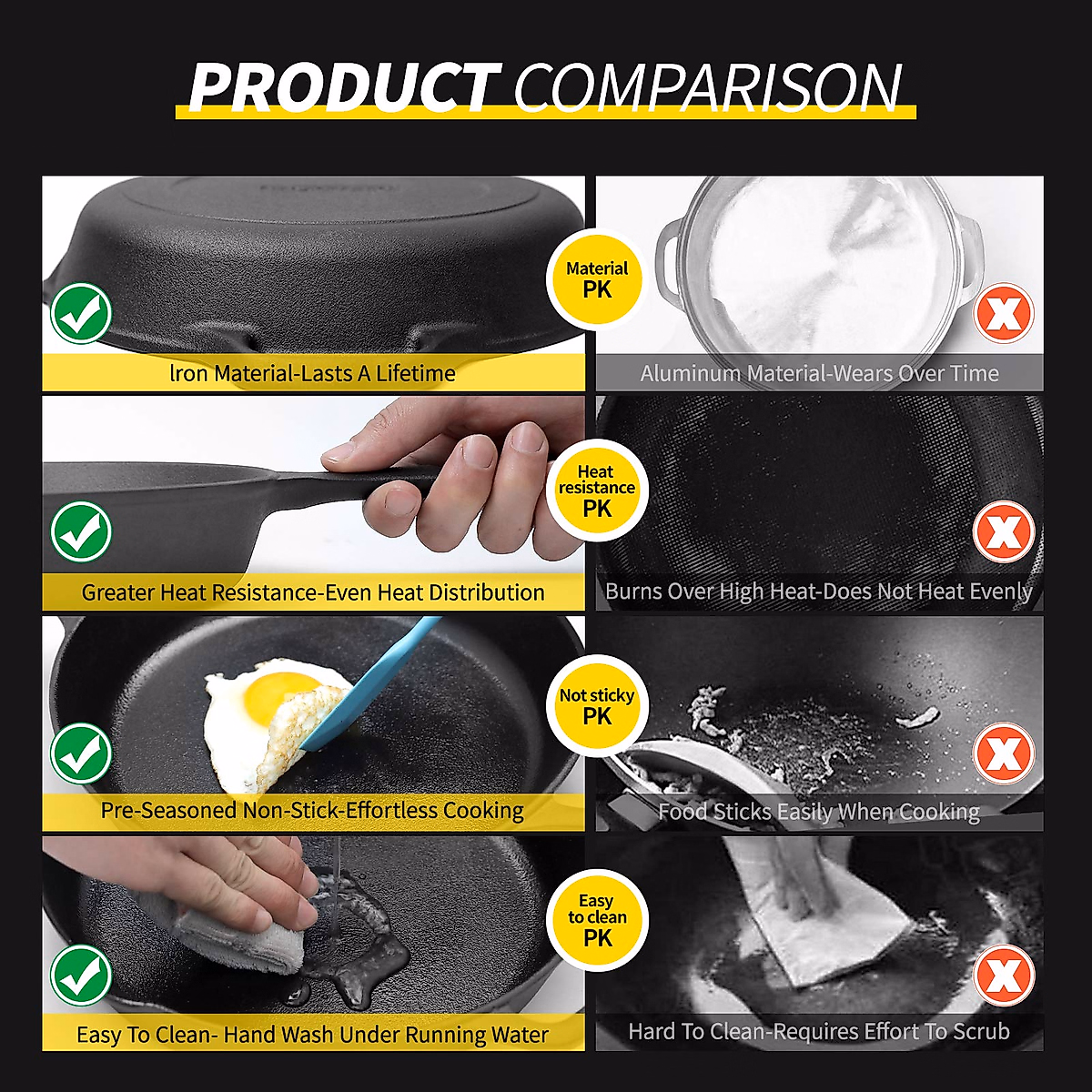 EDGING CASTING Pre-Seasoned Large Cast Iron Skillet 17 Inch, Dual Handle Outdoor Camping Frying Pan, Pizza Pan, Use for Grill, Stovetop, Induction, Oven Safe Cookware