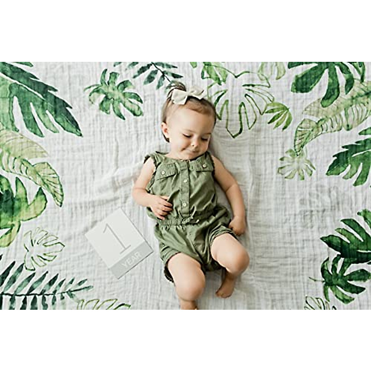 Little Unicorn Keepsake Monthly Milestone Photo Blanket – 47” x 46” – Milestone Cards Included - 100% Cotton Muslin – Machine Washable – Playful Designs - for Boys & Girls (Tropical Leaf)