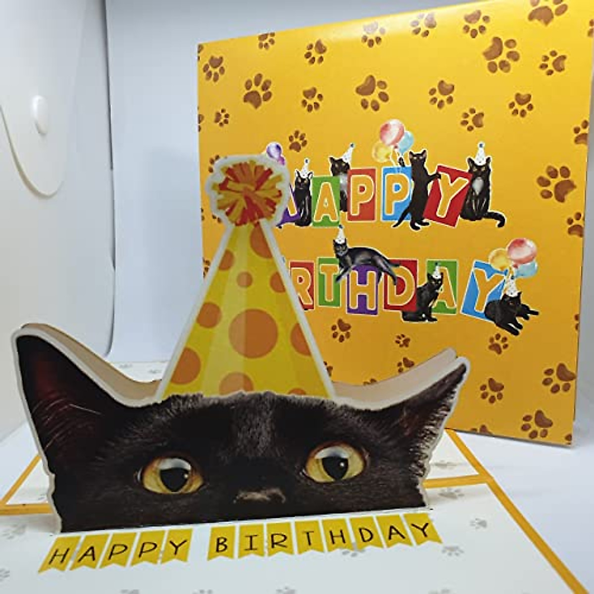 Crazytops Black Cat Birthday Card, 3D Birthday Card, Happy Birthday Pop Up Card with Envelope Postcards for Cat Lovers, Birthday Pop Up Card