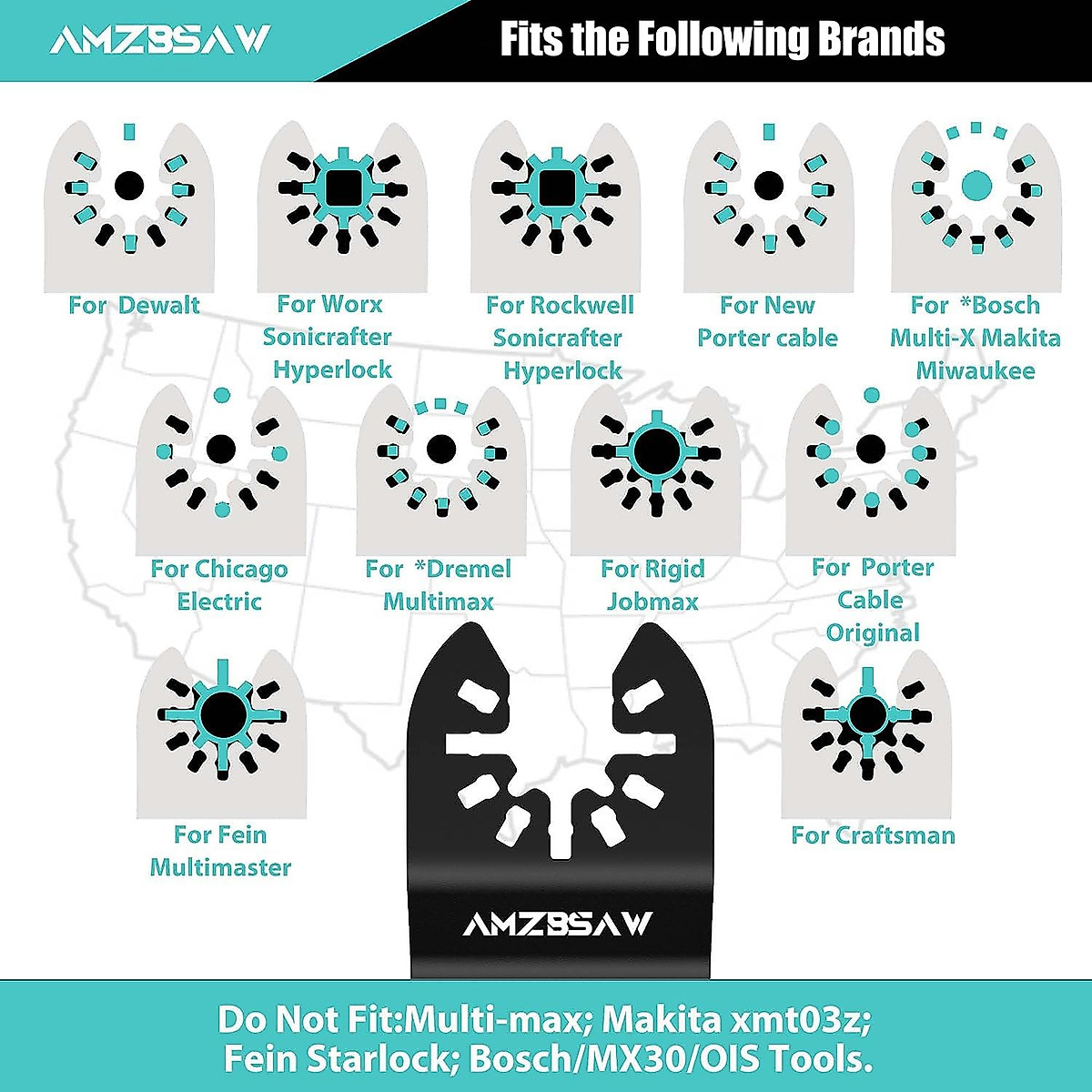 AMZBSAW 5 PCS Carbide Oscillating Tool Blades, Professional Multi Tool Blades Kits for Bolts Screws Hard Material Metal Nails Drywall, Multitool Blades Fit Dewalt Bosch Milwaukee Ryobi