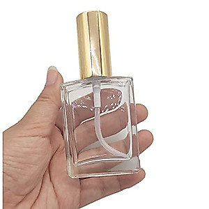 PimyRcyi 8PCS Square Glass Spray bottle,Small Refillable Container with Fine Mist srpayer,Perfume bottle (50ml, Clear+Gold)