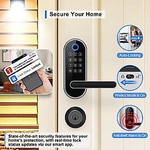 Smart Lock, Keyless Entry Door Lock, Fingerprint Door Lock, Digital Door Lock, Smart Lock for Front Door, Bluetooth Electronic Door Lock (Powered by Sifely)