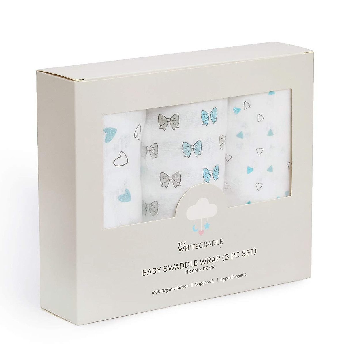 TWC Organic Muslin Swaddle Blankets for Baby | Cotton Double Layer Cloth - Super Soft, Absorbent | Large 44"x44" | Pack of 3 - Blue 3 Design