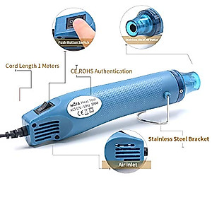 mofa emboss Heat Gun, Hot Air Gun Tools Shrink Gun with Stand For DIY Embossing And Drying Paint Multi-Purpose Electric Heating Nozzle 300W 110V (Blue,Blue)