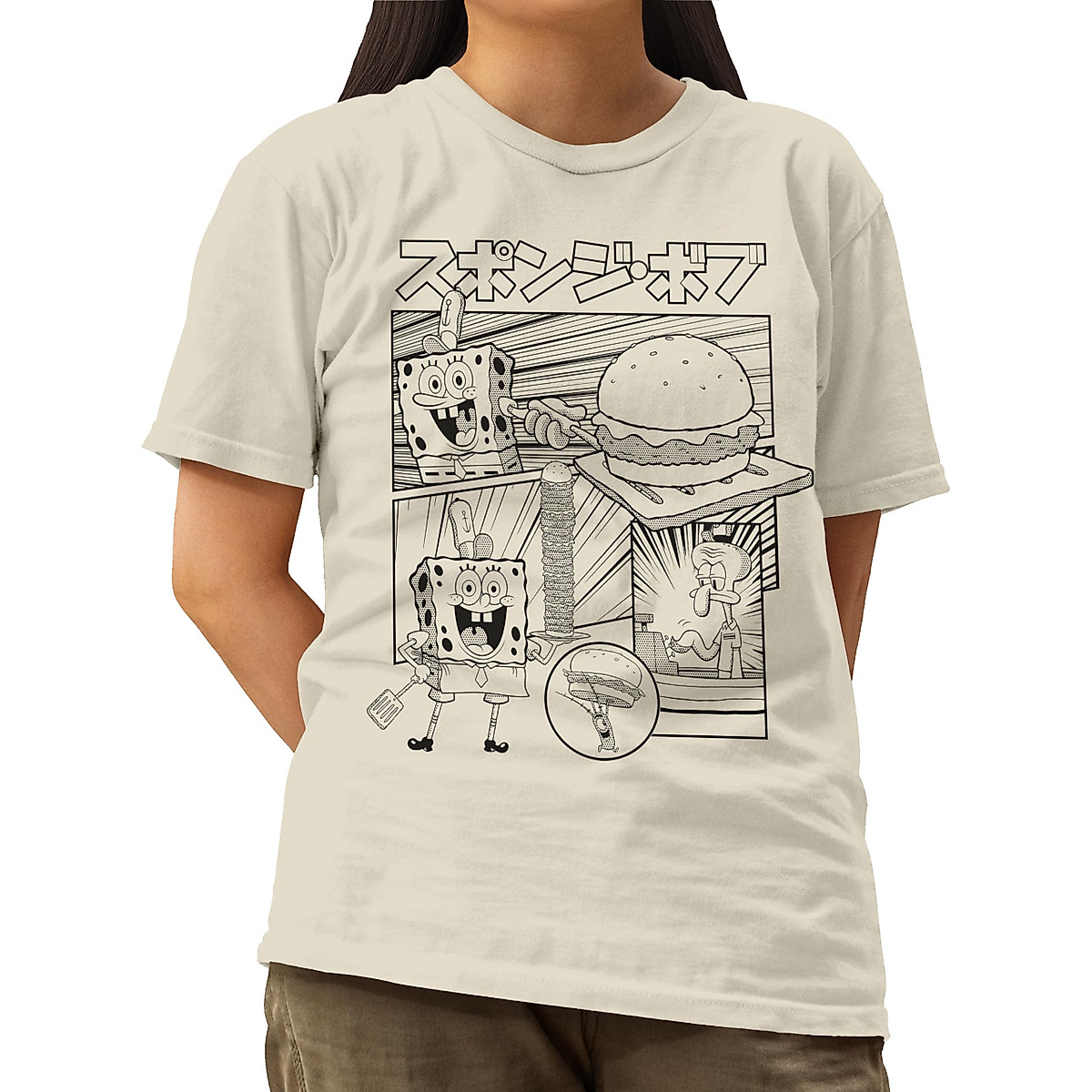 Isaac Morris Limited Spongebob Squarepants Krusty Krab Kanji Men’s and Women’s Short Sleeve T-Shirt (Small, Beige)