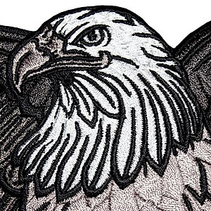 VEGASBEE® American Bald Eagle US National Symbol Biker Jacket Vest Large Embroidered Iron-ON Patch 12" USA (Gray-White)