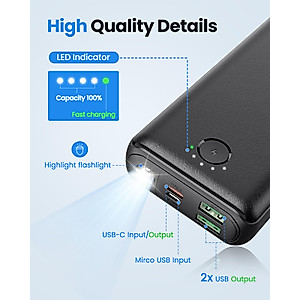Portable Charger Power Bank 30000mAh - USB C 22.5W Fast Charging External Battery Pack Charging Bank PD QC4.0 with Flashlight 3 Outputs & 2 Inputs Phone Charger for iPhone Samsung Galaxy iPad etc