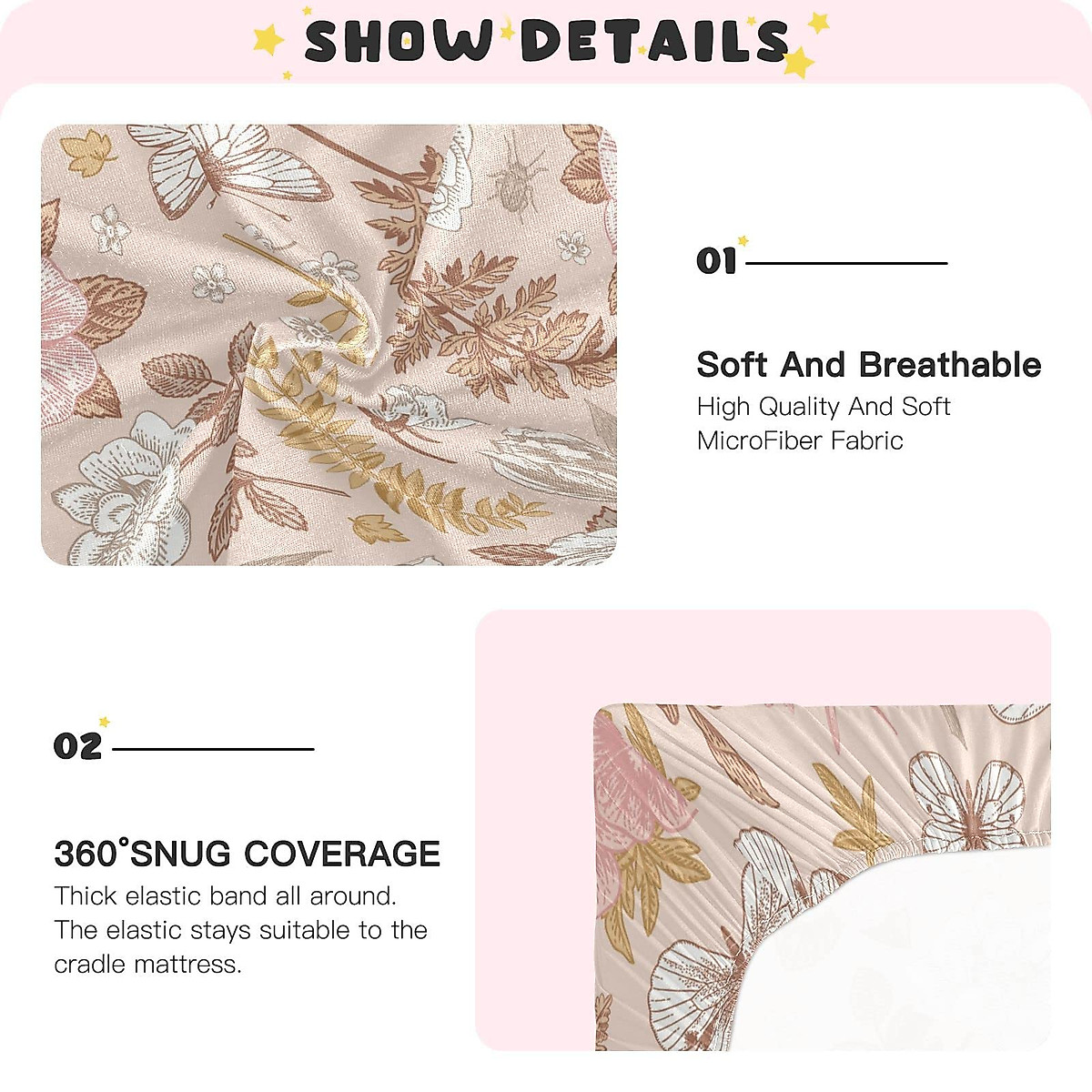 Fitted Crib Sheet for Boys Girls, Vintage Flowers Jersey Knit Baby Sheet for Standard Crib and Toddler Bed Mattresses, Cozy Soft Breathable, 28 x 52 in