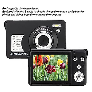 Jopwkuin Digital Camera, High Resolution Rechargeable Data Transmission Built in Fill Light 2.7K 48MP HD Digital Camera for Selfie