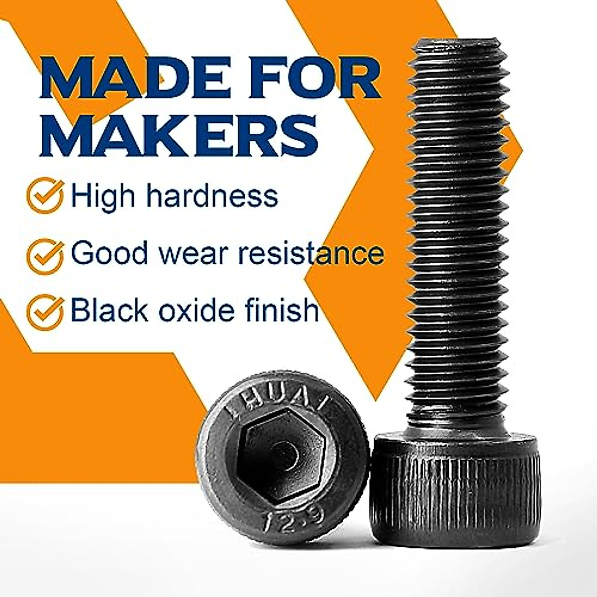M6-1.0 x 16mm Socket Head Cap Screws, 12.9 Grade Alloy Steel, Allen Socket Drive, Black Oxide Finish, Machine Thread, 60 PCS