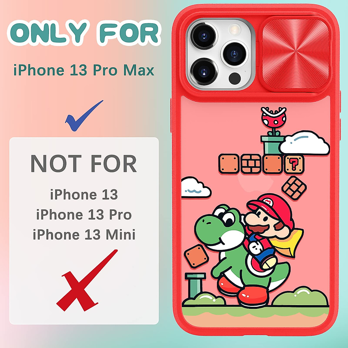 Joyleop (2in1 for iPhone 13 Pro Max Case Cartoon Cute Maliao for Girls Pretty Women Teen Kids Girly Phone Covers Red Pattern Design with Slide Camera Cover+Ring Holder for 13 Pro Max 6.7”