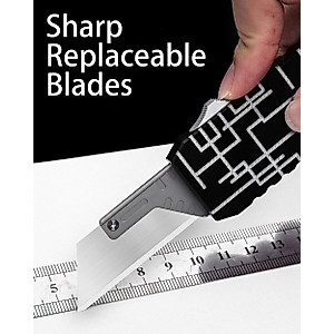 Tenchilon T386 EDC Auto Box Cutters Retractable Heavy Duty Cardboard Cutter Utility Knife, 10pcs Extra Replaceable Blade Pocket Knife With Pants Clip, Glass Breaker (Black)