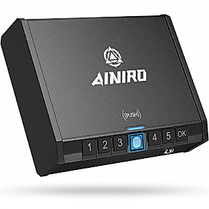 AINIRO Gun Safe for Pistols - Biometric Gun Safe for Handgun with Fireproof Document Bag, Quick-Access Gun Lock with Fingerprint Identification or Key Pad, Firearm Storage Home Bedside Nightstand Car