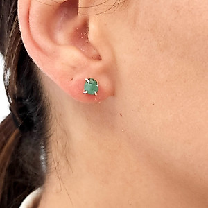 real raw beryl emerald stone tiny 4 to 6mm stud earrings with solid 925 sterling silver may birthstone gift for her niece daughter mom Uniquelan Jewelry (zambia-emerald)