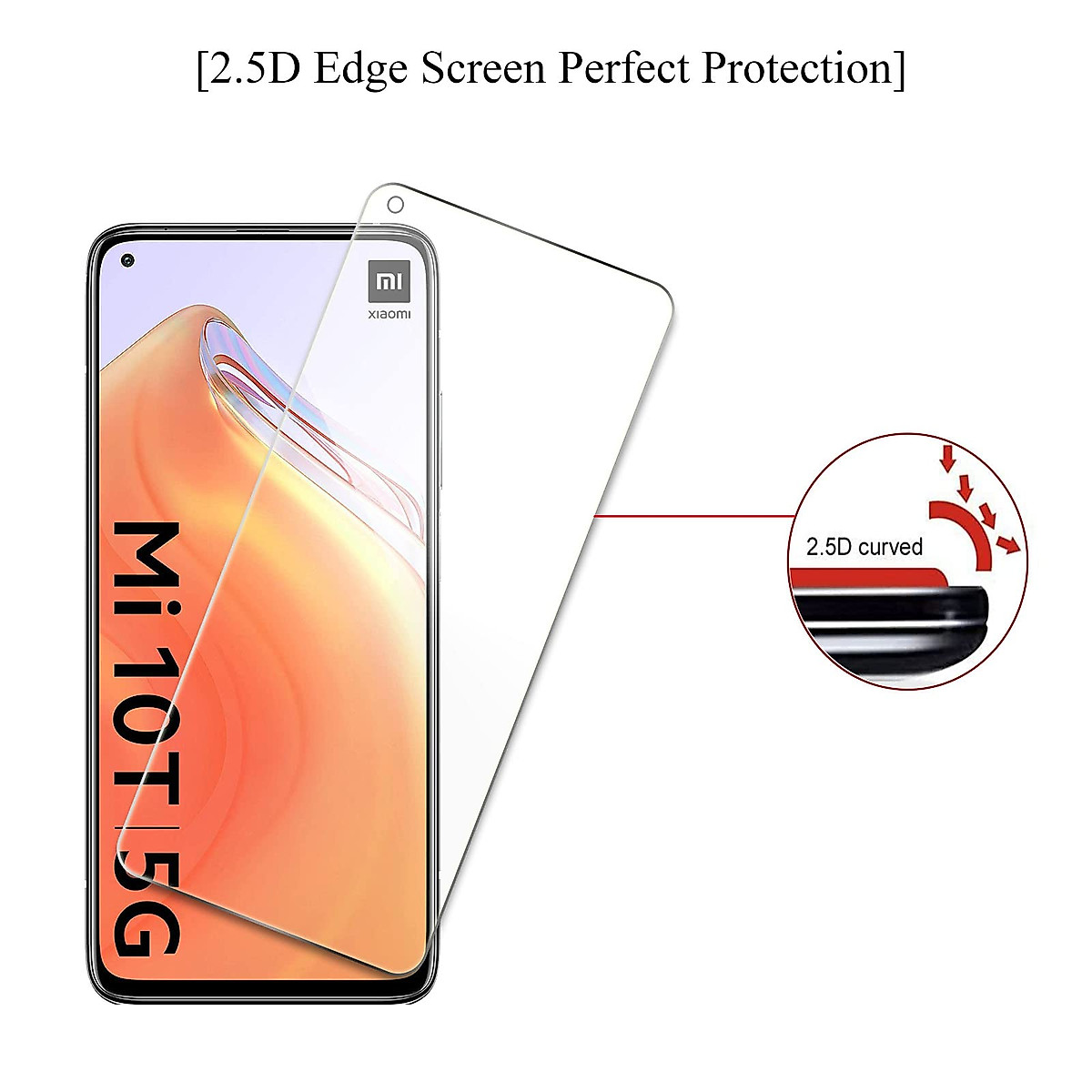 [3+2 Pack] 3 Pack for Xiaomi Mi 10t / Mi 10t Pro HD Clear Tempered Glass Screen Protector +2 Pack Camera Lens Protector, [9H Hardness][Bubble-Free] [Shatter Proof] [Anti-fingerprint [Easy