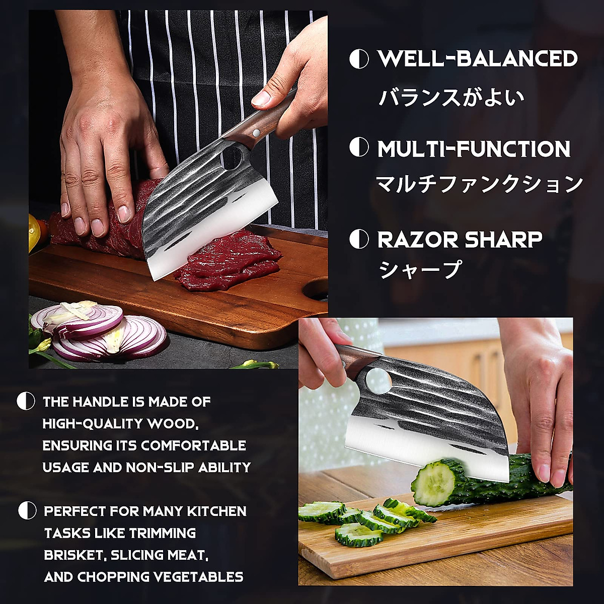 Golden Bird Serbian Meat Cleaver Knife - 6.2 Inch Serbian Knife Heavy Duty Sharp Butcher Knife for Meat Cutting, High Carbon Steel Kitchen Knife with Gift Box