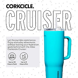 Corkcicle Cruiser Insulated Tumbler with Handle and Straw, Capri Blue, 40 oz – Reusable Water Bottle Keeps Beverages Cold for 20 Hours, Hot for 9 Hours – Cupholder Friendly, Spill Proof Tumbler