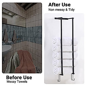 MallKing 3-Tier Over The Toilet Rack Wooden Bathroom Spacesaver and Wall Towel Rack Metal Bathroom Rolled Towels(Black)