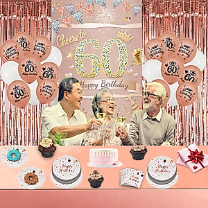 60th Birthday Decorations for Women,90 PCS Rose Gold 60th and Fabulous Birthday Decorations,Including Happy 60th Birthday Banner Backdrop,Crown,Hanging Swirl, birthday Balloons, Foil Backdrops,Cake Toppers, Plates, Photo Props, Birthday Sash,60th Birthday