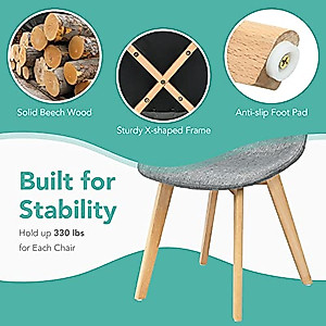 Giantex Set of 2 Kitchen Dining Chairs, Easily Assemble Modern Fabric Cushion Seat Chair w/Wood Legs, Mid Century Armless Chairs for Kitchen, Dining Room, Restaurant, Gray