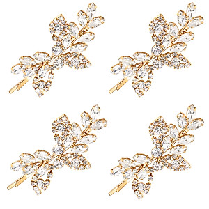 Waydress 4 Pcs Rhinestone Bridal Hair Clip Leaf Wedding Hairpin Bride Crystal Hair Barrette Accessories for Women(Gold, Rhinestone Style)