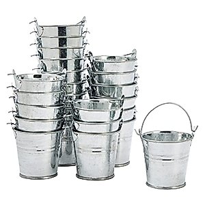 24 Pack Mini Metal Buckets with Handles for Party Favors, Small Galvanized Tin Pails (2 x 2 in)
