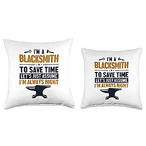 Forging Tools Equipment Kit Gifts For Beginners Let's Assume I'm Right Forging Anvil Blacksmith Throw Pillow, 18x18, Multicolor