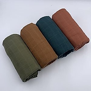 4Pack Cotton Muslin Baby Blanket , Newborn Swaddle Wrap, Cotton Baby Receiving Blanket, Infant Sleeping Quilt Bed Cover with Solid Color, 43"x47" Forest Set