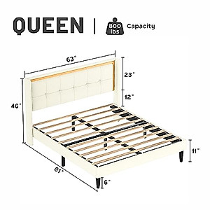 Anwick Queen Bed Frame with Headboard,Modern Upholstered Platform Bed Frame Queen Size with Storage Underneath and Wooden Slat for Living Room,Bedroom Heavy Duty (Queen, Beige)