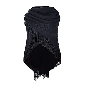 Iristide Women's Shawl Loose Cloak Poncho With Stylish Trumpet Button, Double Tassel V-neck Angle Buckle Pullover Wrap Warm Thickening (black)