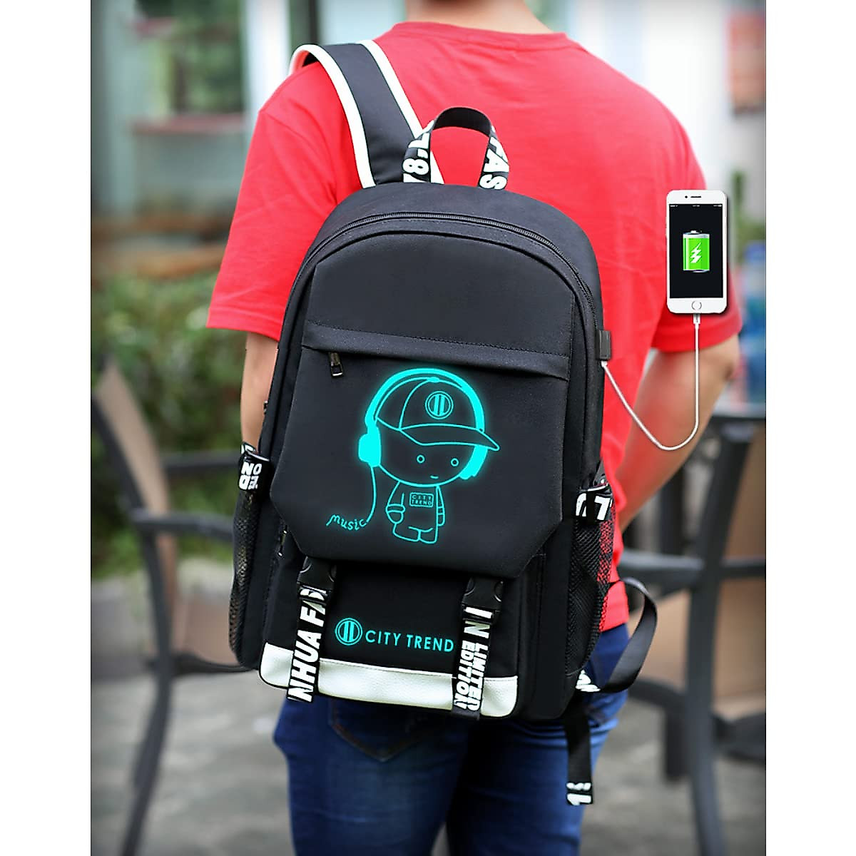 Anime Luminous Astronaut Backpack with USB Charging Port Outdoor Hiking Laptop Bags (6-4PCS)