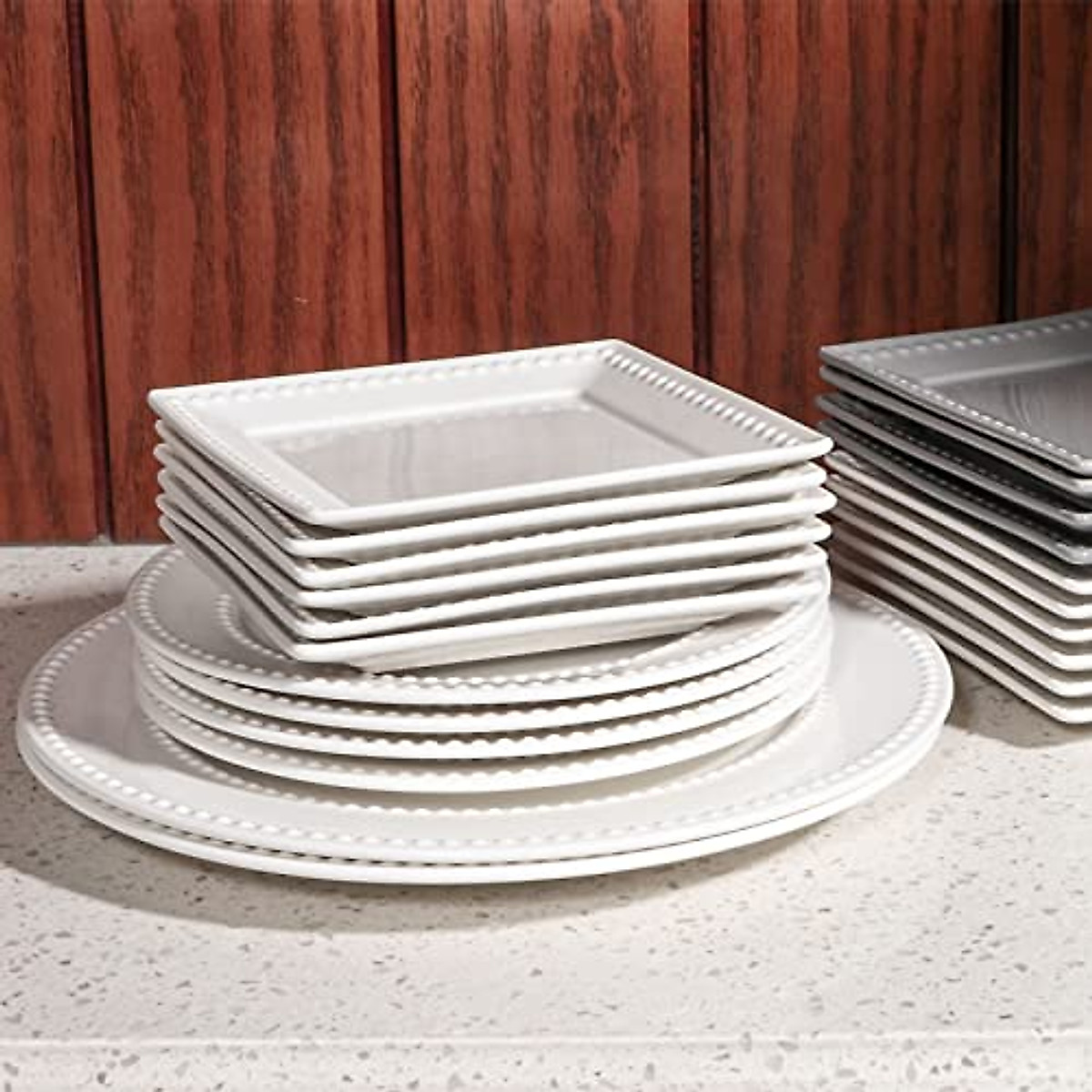 Wareland Bright White Embossed Dots Square Dessert Plates Set of 6, Ultra-fine Porcelain 6 inch Appetizer Plates, Farmhouse Salad Plates Set for Sides, Dessert, Snack, Small Heavy Duty Dinner Plates