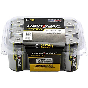 Rayovac UltraPro Industrial Alkaline Batteries, Size C, 1 Pack of 12, 12 Batteries Total, Standard, Black, (ALC12 / ALC-12PPJ)