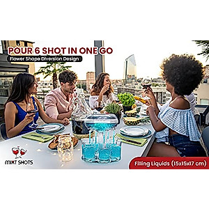 Mixt Shots 6 Shot Glass Dispenser and Holder, Acrylic, Multiple Shot Pourer with Stopper for Cocktail, Wine and Juice, College and Party Beverage Dispenser for Filling Liquids (Transparent)
