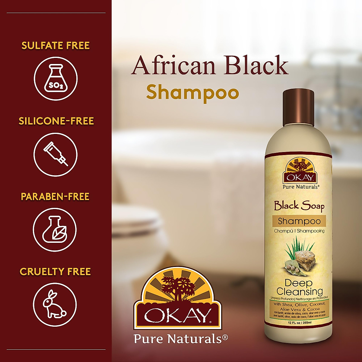 OKAY AFRICAN BLACK SOAP SHAMPOO 12oz / 355ml