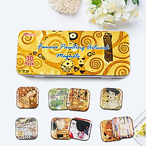 30pcs Fridge Magnets for Locker Whiteboard Magnetic Glass Board Decorative Magnets Best Gift Chioce Famous Paintings (Klimt Artwork)