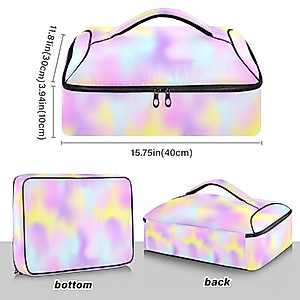 Kcldeci Insulated Thermal Food Carrier Insulated Casserole Carrier for Hot or Cold Food,Pink Cyan Yellow Gradient Insulated Tote Bag for Potluck Cookouts Parties Picnic,Lasagna Lugger