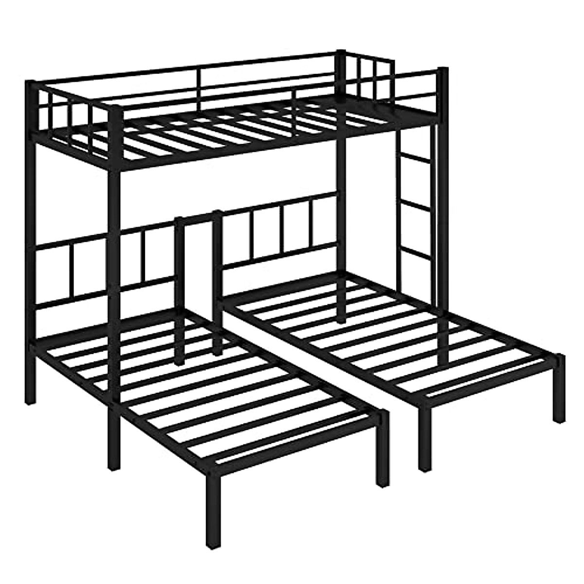 DHHU Triple Twin Bunk Bed, Metal Bunk Bed, Metal Bed Frame, Suitable for Bedroom, Apartment, Dorm, Space-Saving, Black