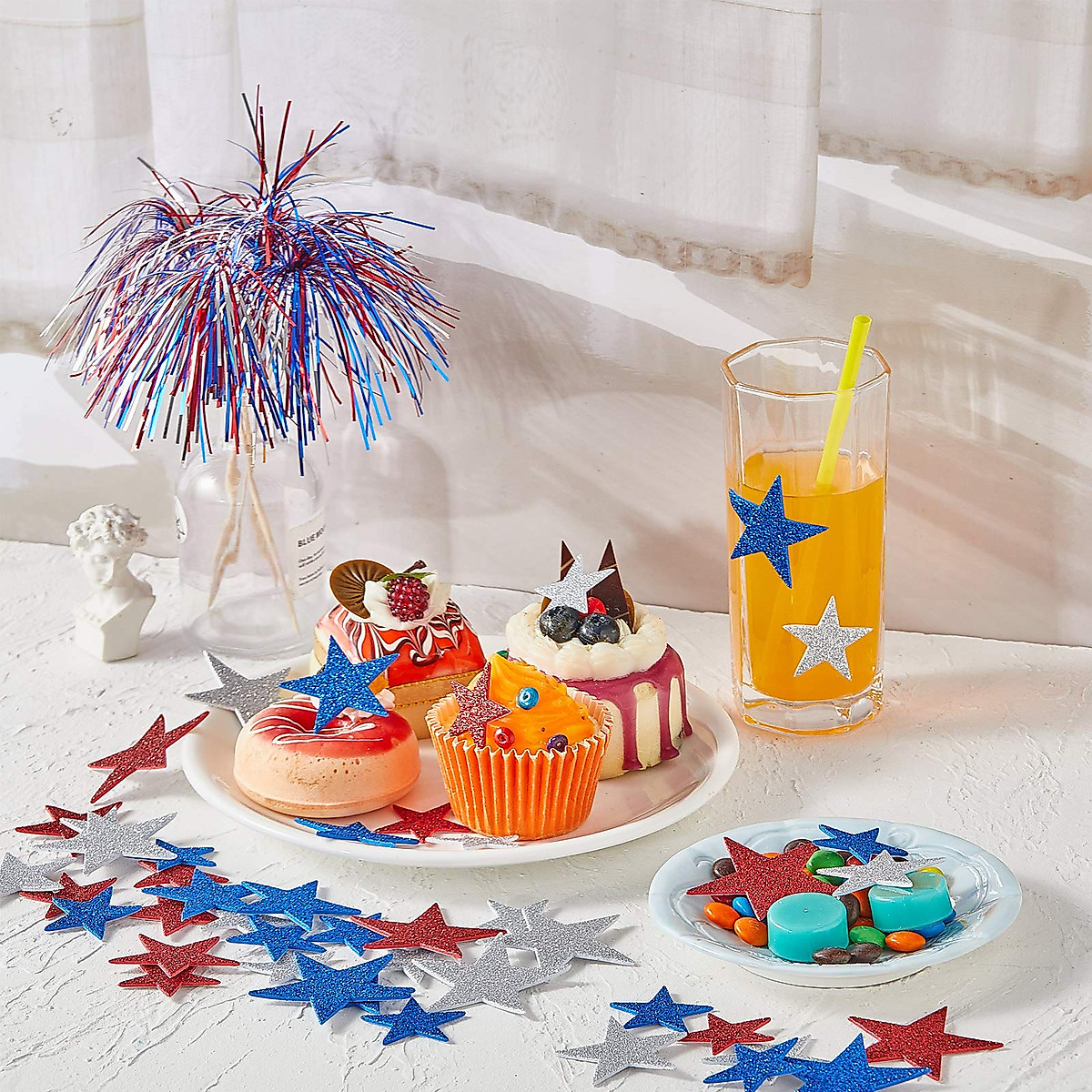 200 Pcs Patriotic Stickers Glitter Star Foam Sticker 4th of July Stickers Self Adhesive Small Star Stickers Independence Day Handmade Decors for 4th of July Decor Kid's Arts Craft Supplies