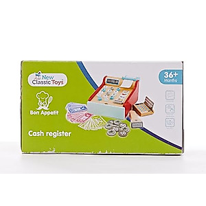 New Classic Toys Wooden Cash Register Pretend Play Toy for Kids Cooking Simulation Educational Toys and Color Perception Toy for Preschool Age Toddlers Boys Girls