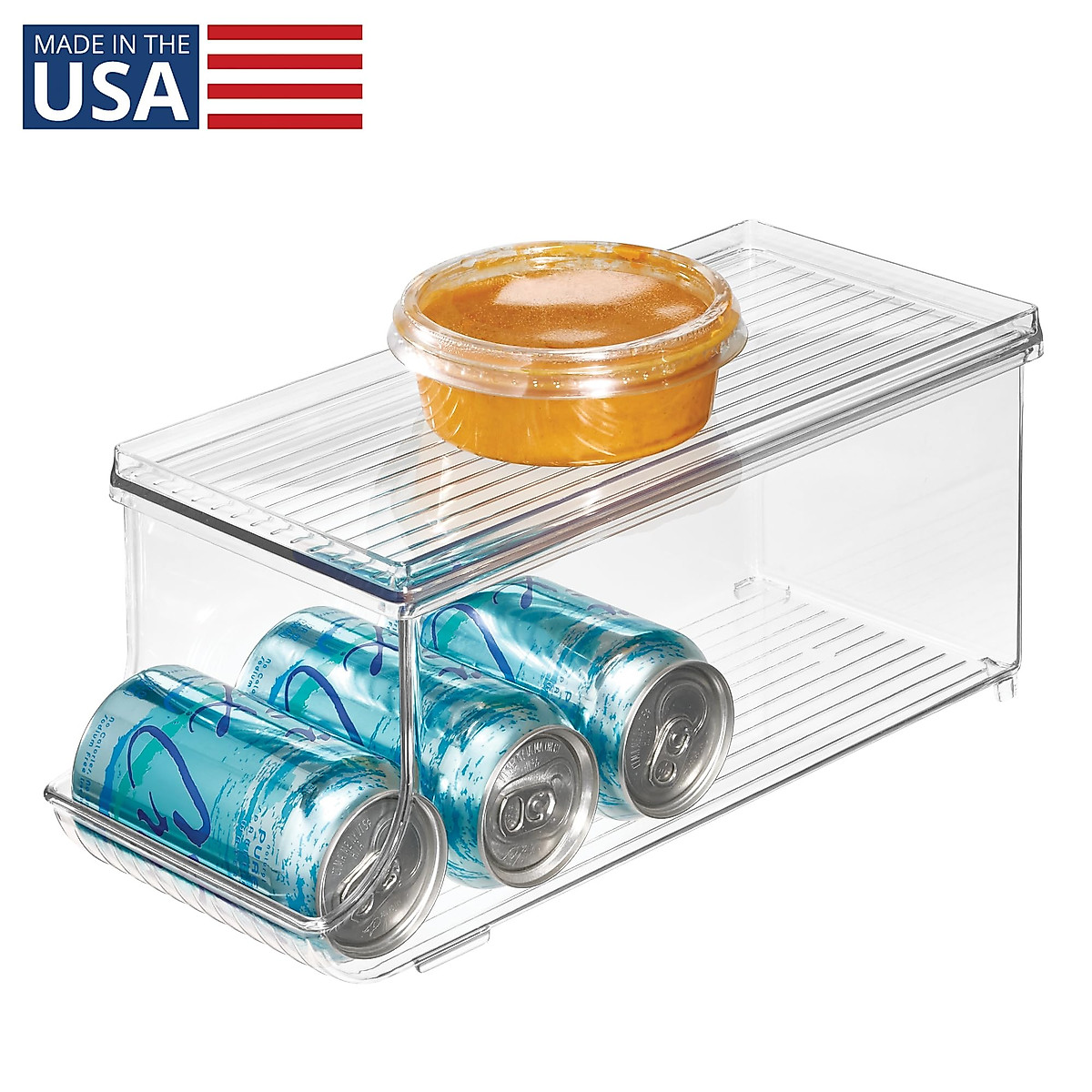 iDesign Plastic Food and Soda Can Lid for Refrigerator, Freezer, and Pantry for Organizing Tea, Pop, Beer, Water, BPA-Free, 13.75" x 5.75" x 5.75", Clear