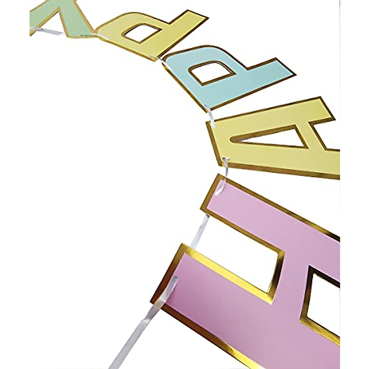 Pastel Happy Birthday Banner Assembled and Hanging Paper Fans Party Decorations Kit for Pastel Birthday Decorations