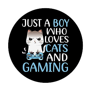 Just A Boy Who Loves Cats And Gaming Boys Gamer Cat Funny PopSockets Swappable PopGrip